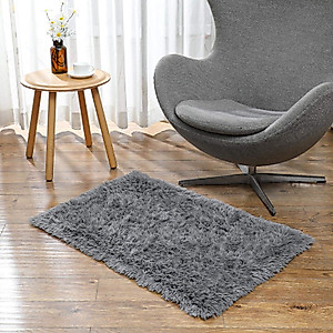 Ophanie Small Area Rug, 2x3 Machine Washable Throw Grey Cheap Fluffy Shaggy Soft Bedside Rug, Indoor Floor Gray Carpet for Kids Baby Boys Teen Dorm Room Doorway, Nursery,Home Decor Aesthetic