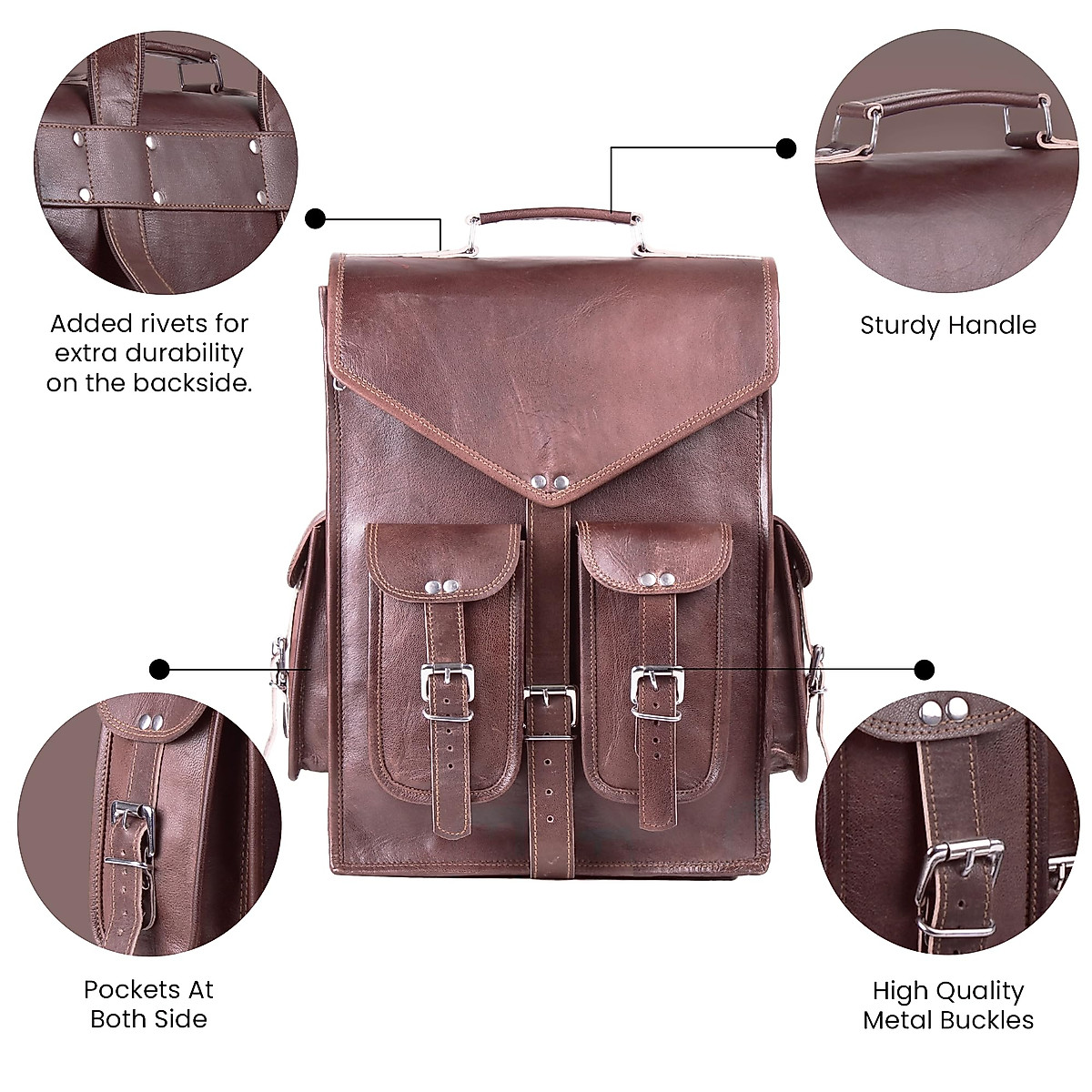 Handmade World Brown Vintage Leather Backpack Laptop Messenger Bag Rucksack Sling for Men Women (11" x 15")