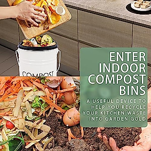 Vipush Compost Bin Kitchen Countertop Compost Bin with lid – Small Compost Bin Includes Inner Compost Bucket Liner & 3 Charcoal Filters, White