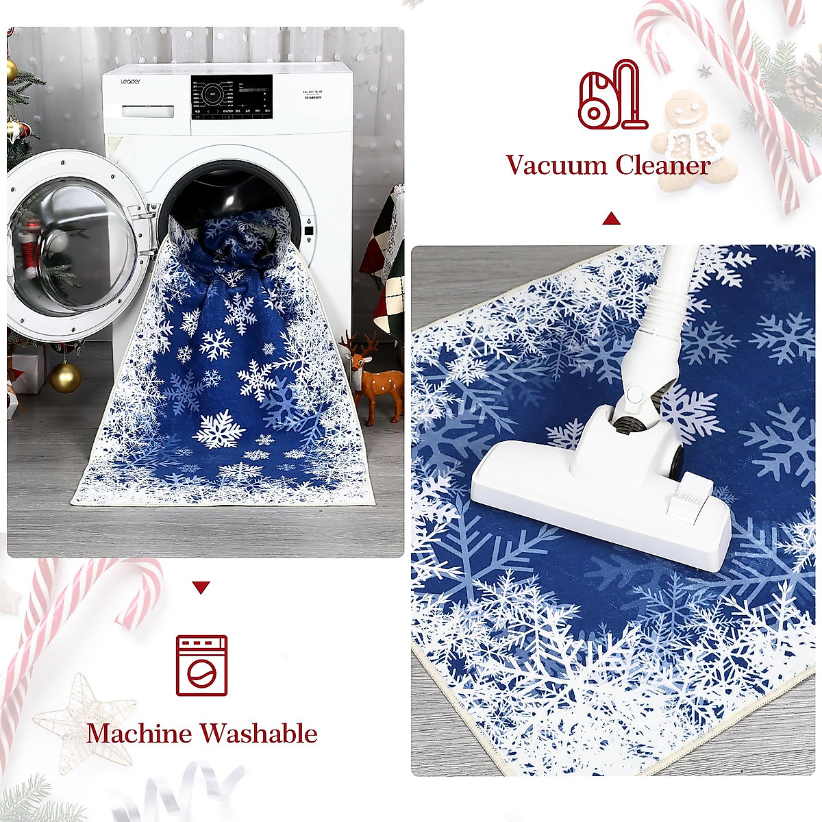 CAROMIO Christmas Rug 4x6 Blue Area Rug Machine Washable Living Room Carpet Xmas Decor Accent Area Rug Non Slip Low Pile Soft Rug for Dining Room, Blue