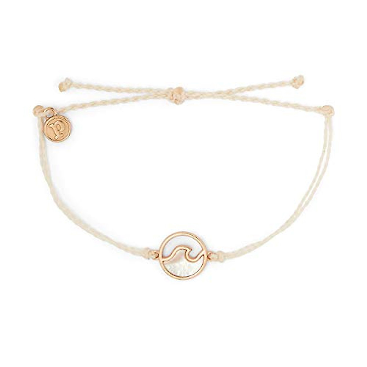 Pura Vida Rose Gold Stone Wave Bracelet w/Plated Charm - Adjustable Band, 100% Waterproof - Vanilla
