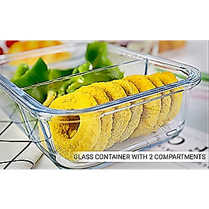 JINAMART Glass Food Containers with Airtight, Leak Proof, BPA Free Lids (Set of 4 Food storage Containers - 2 Bento Boxes, 2 Full Containers)