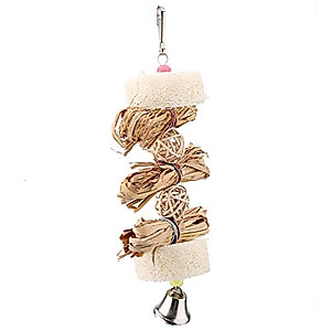 Parrot Chew Toy, Funny Natural Straw Bird Chewing Toy Parrot Cage Hanging Climbing Toy with Bell Straw Bird Chewing Toy