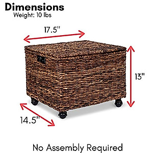 BirdRock Home Seagrass Rolling File Cabinet - Storage Organizer Box with Lid - Home Office Decor - Decorative Organize - Letter Legal Hanging Filing Container - Strong Durable Toy Pillow - Espresso