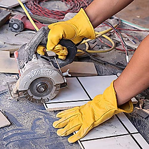 OLSON DEEPAK Heavy Duty Industrial Safety Gloves,Grain cowhide Leather Shooting Gloves for Driving/Riding/Gardening/Farm for Men/Women (Large,Yellow)