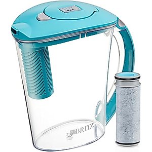 Brita Large Water Filter Pitcher for Tap and Drinking Water with 1 Stream Filter, Lasts 2 Months, 10 Cup Capacity, BPA Free, Lake Blue