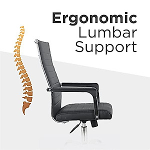 Comfty Mid Back and Chrome Base Ribbed Leather Swivel Office Chair, 40.55”-44.49”, Black