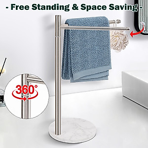BathAce Hand Towel Holder, L-Shape Hand Towel Stand with Marble Base, Stainless Steel Swivel Stand Hand Towel Rack Free-Standing Towel Bar for Bathroom Kitchen Countertop, 1 Arms (Brushed Nickel)