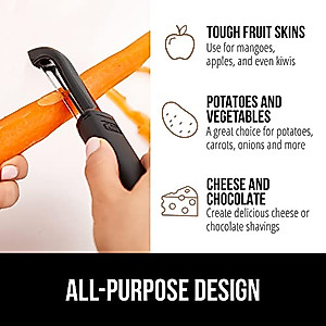 Gorilla Grip Swivel Vegetable Peeler and Pizza Cutter Wheel, Peeler is Dishwasher Safe,Pizza Cutter is Rust Resistant, Both in Black Color, 2 Item Bundle