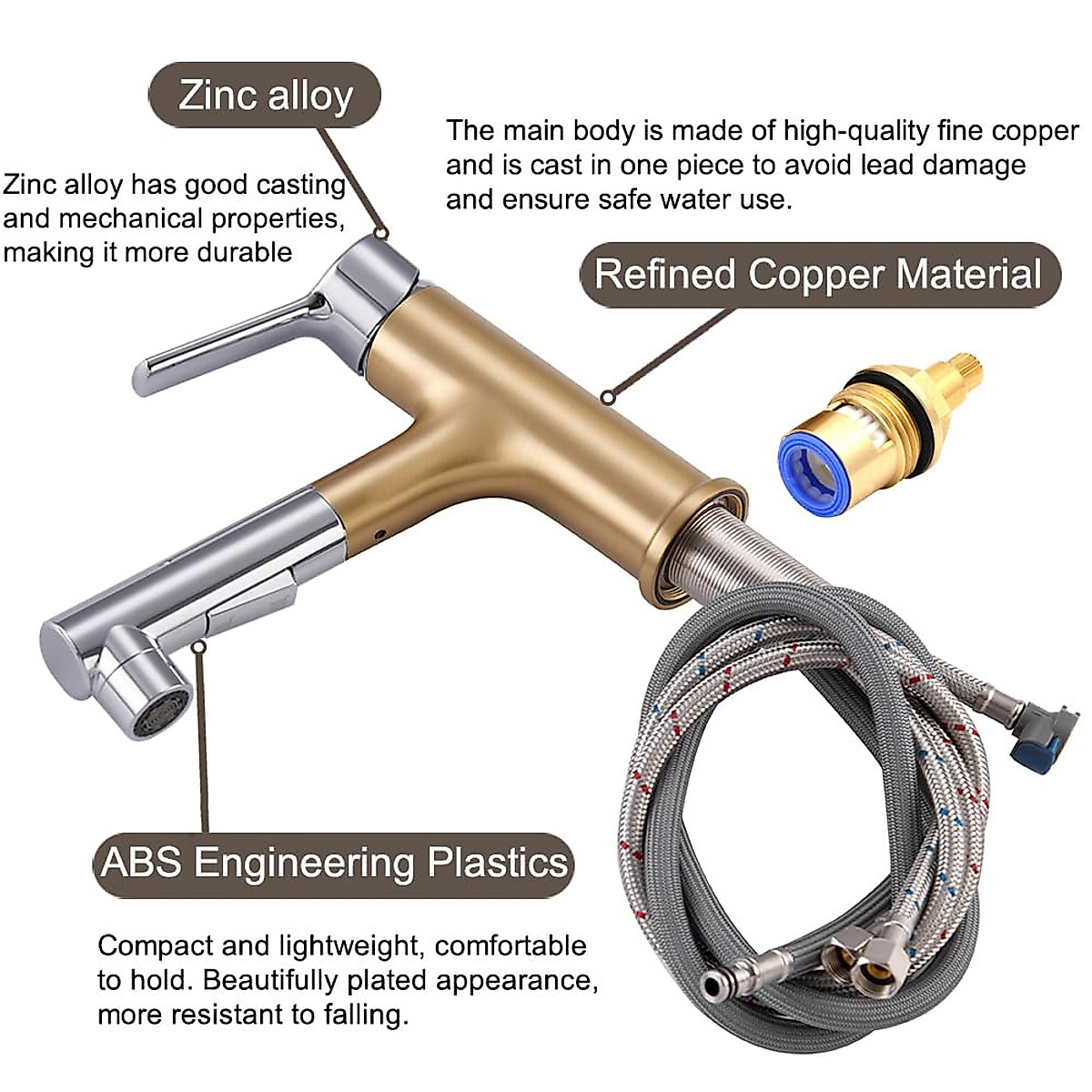 LAZ HOME Bathroom Faucet with Pull Out Sprayer Chrome Copper Single Handle Kitchen Basin Mixer Tap with Three Modes Sprayer Rotating Spout Hot and Cold Water Modern Vanity Basin Faucets with Sprayer