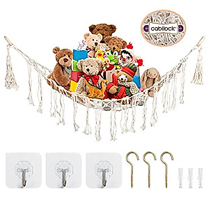 Cabilock Macrame Toy Hammock Macrame Hanging Net Kids Hanging Toys Fruit Basket Boho Wall Baskets Organizer Baskets Countertop Space Saver for Fruits Vegetables Corner Stuffed Animal Hammock