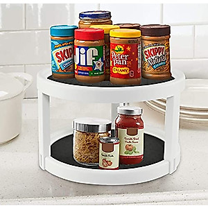 HOME-X Two-Tier Lazy Susan, Nonskid Turntable, Rotating Organizer for Pantry, Kitchen Counter, or Table, 9 ¾" D x 6" H, White