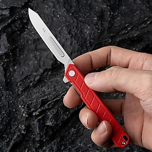 OLITANS G046 Mecha Mini Slim Folding Scalpel with 5pcs #24 and 5pcs #60 G14 Handle with Liner Lock, Utility EDC Pocket Knife with Back Clip（Green）