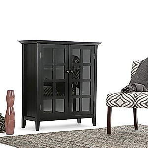 SIMPLIHOME Acadian SOLID WOOD 39 inch Wide Rustic Medium Storage Cabinet in Black, with 2 Tempered Glass Doors, 4 Adjustable Shelves