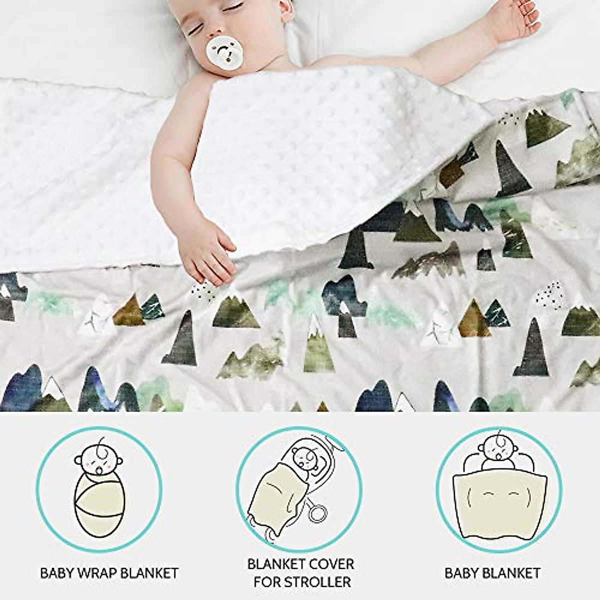 TANOFAR Baby Blankets & Diaper Organizer Stackers, 30 x 40 Inch Minky Blanket, 2pcs Baby Nursery Diaper Stacker, Mountains