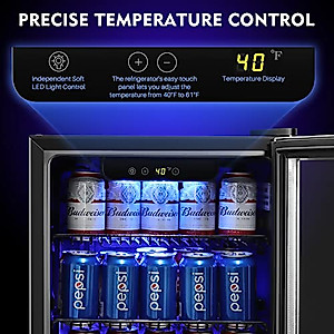 AstroAI Beverage Refrigerator with Temperature Control -3.2 Cu.Ft, 120 Can Mini Fridge with Glass Door for Beer Soda or Wine - Drink Fridge for Office/Bar with Reversible Door and Removable Shelves