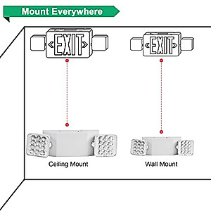 MAVARO White LED Emergency Lighting Fixture with 2 LED Heads and Hardwired Adjustable Exit Light Exit Sign for Business / Home with Battery Backup 110-277V, UL Certified, Fire Resistant