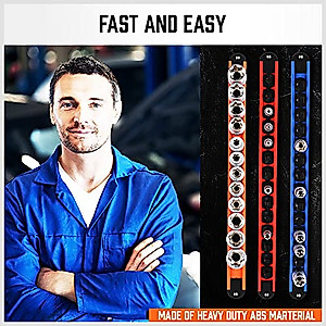 HORUSDY 6PC 360° Swivel ABS Socket Organizer, 1/4-Inch x 28 Clips, 3/8-Inch x 28 Clips, 1/2-Inch x 24 Clips, Premium Quality Socket Holders