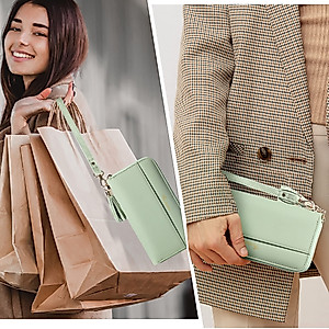 Travelambo Womens Wallet Tassel Bifold Ladies Clutch Wristlet Wrist strap Long Purse (Access Green Light)