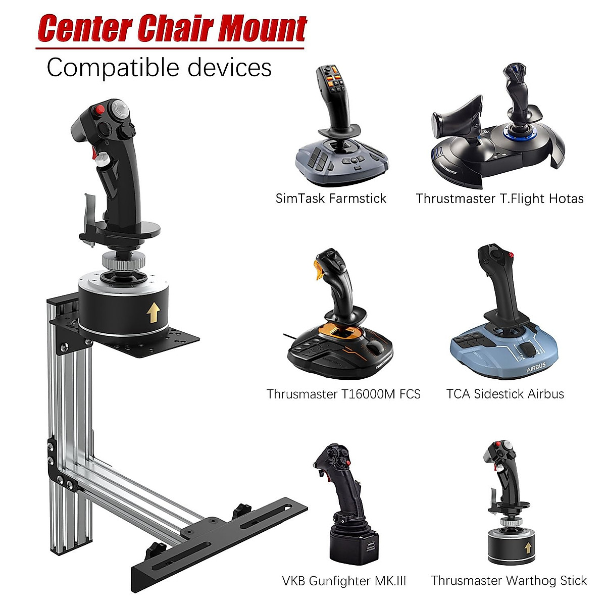 EG STARTS Flight Sim Chair Mounts Center Joystick Chair Mount T-Flight Hotas 4 & Warthog Flight Stick & T16000M FCS & TCA Sidestick Airbus Edition & VKB Gunfighter pro MK 3 Stick