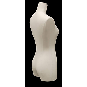 Adult Female White Linen Pinnable Dress Form Mannequin 3/4 Torso with Thighs and Rolling Chrome Base #F1WL-WCDX