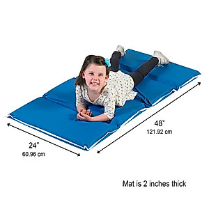 Children's Factory 2" Tough Duty Folding Blue Rest-Mat-, Classroom-Nap-Mats-for Preschools & Daycares, Foam-Napping-Floor-Mat-for Kids & Toddlers