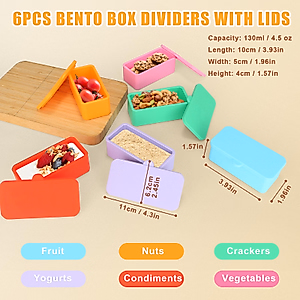 6PCS Lunch Bento Box Accessories for Kids, 4.5oz Silicone Lunch Box Dividers with Lids Small Silicone Food Storage Container for Snack Sauce Condiment Soup Yogurt Salad Dressing (Rectangular)