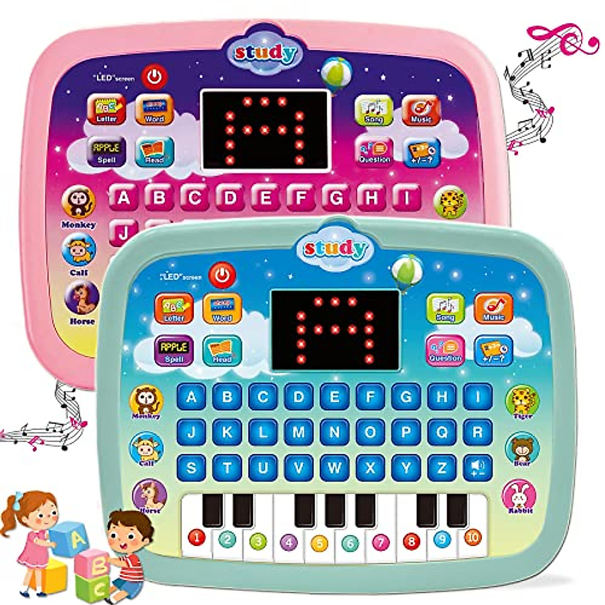 Wenbeier Kids Tablet Toddler Learning Pad with LED Screen Teach Alphabet Numbers Word Music Math Early Development Interactive Electronic Toy for Boys & Girls 3 Years+