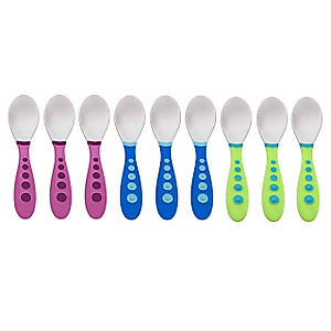 First Essentials by NUK Kiddy Cutlery 9 Piece Spoon Set-Green, Purple & Blue