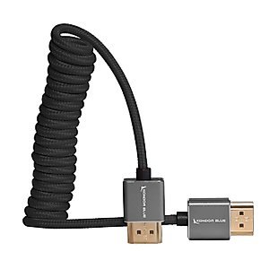 KONDOR BLUE | 4K HDMI to HDMI Thin Short Coiled Braided Cable for On-Camera Monitors, Capture Cards (Black)