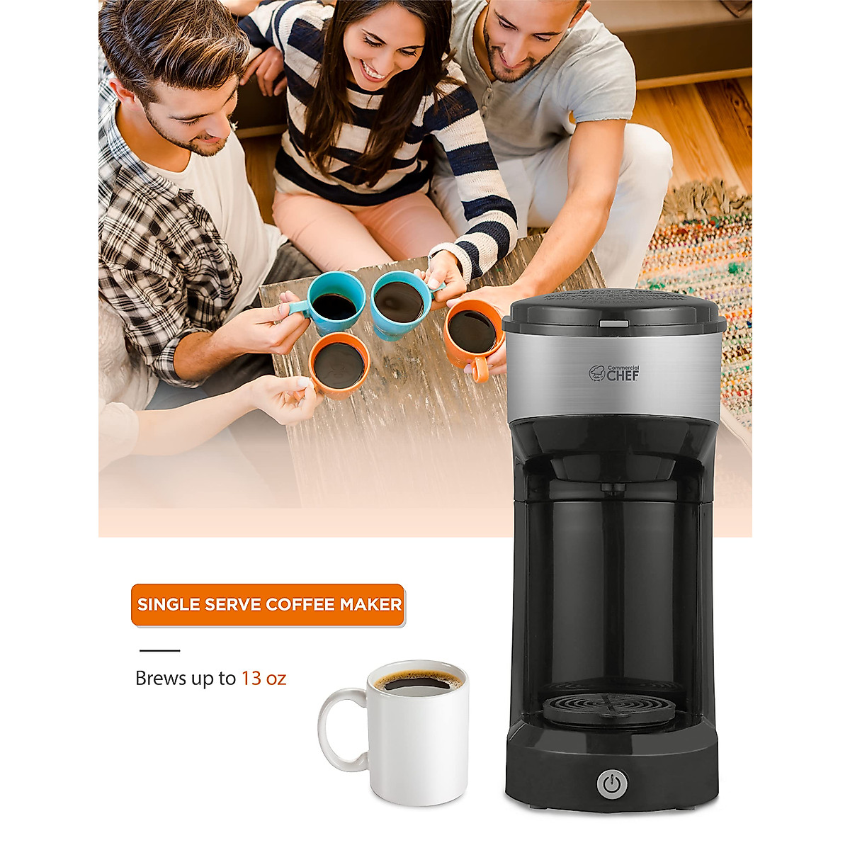 Commercial CHEF Coffee Machine, Single Serve Coffee Maker, Portable Coffee Maker Single Serve with 13 Ounce Water Tank & One Touch Button for Coffee Brewing