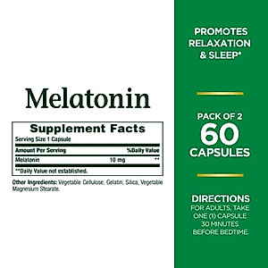 Nature's Bounty Melatonin, Promotes Relaxation and Sleep Health, 10mg, Capsules, 60 Ct (2 Pack)