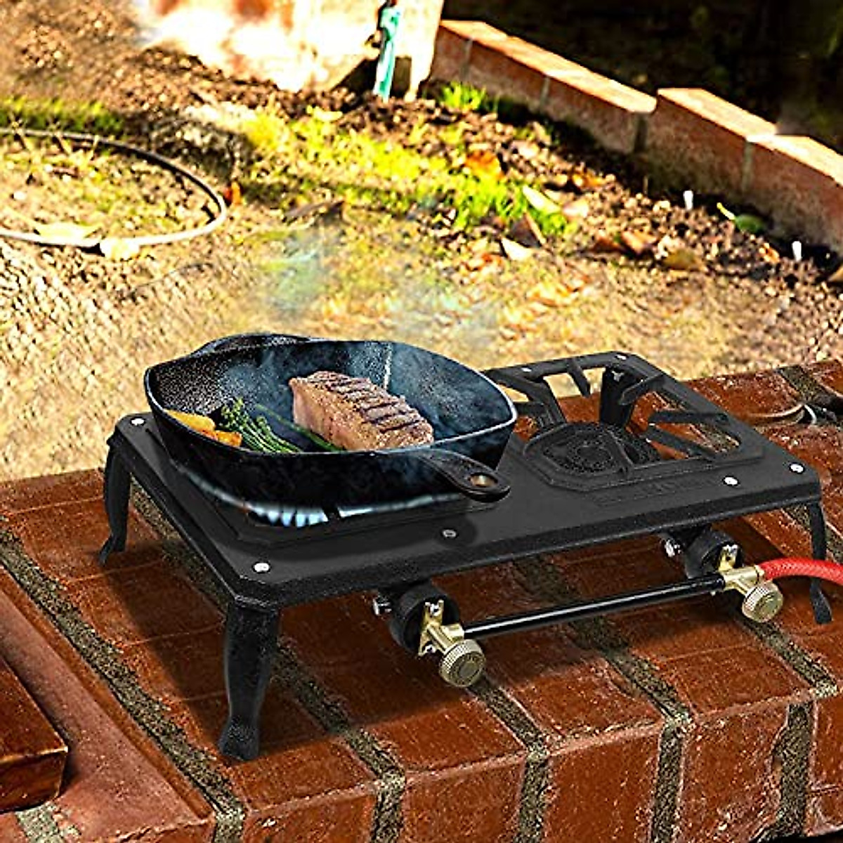 Propane Burner,Gas Burners for Cooking Outdoor,Gas Stove Burner, Camping Stove Propane Portable,Propane Grill Camping Iron Cast, 2 Burners Patio Yard Camping BBQ Cooking