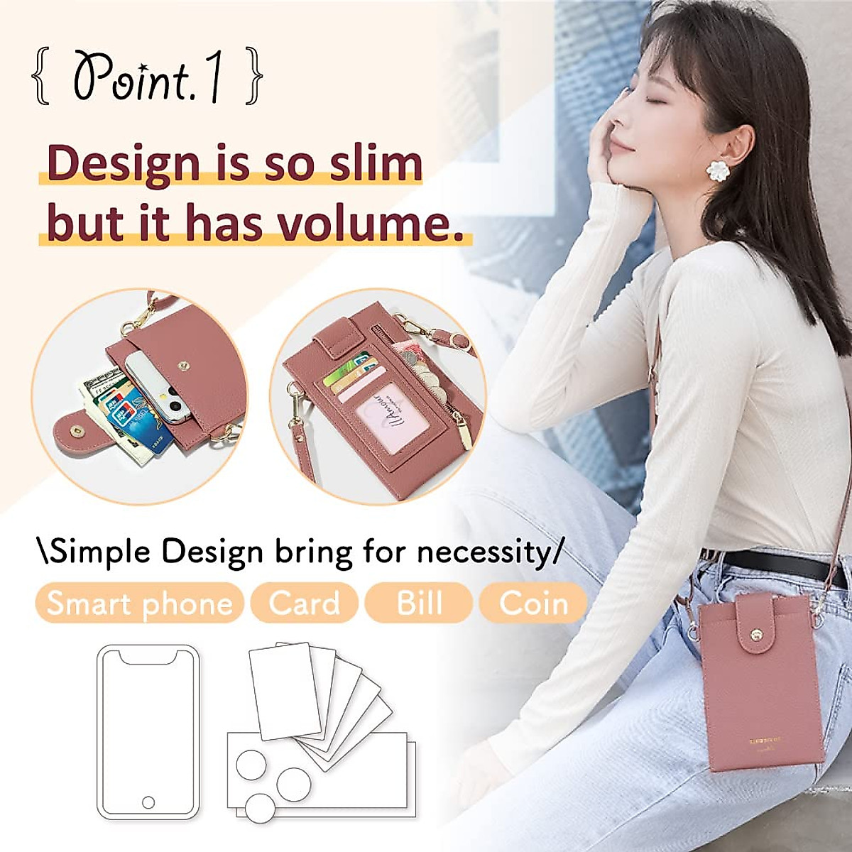 llAmour smartphone pouch Shoulder bag Crossbody Cellphone bag Color:Grey