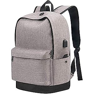 Kids School Backpack, Classic Basic Kids Backpacks 15.6 inch Laptop Bookbag with USB Charging Port Lightweight Casual Daypack Water Resistant Travel Bookbag Student Backpack for Teens Boys Girls, Grey