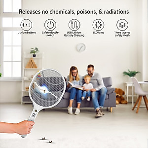 Himalayan Glow Bug Zapper, Electric Fly Swatter Rechargeable Racket, Mosquito Repellent 3,000 Volt, USB Charging Cable Best Use for Indoor & Outdoor - 2 PCS