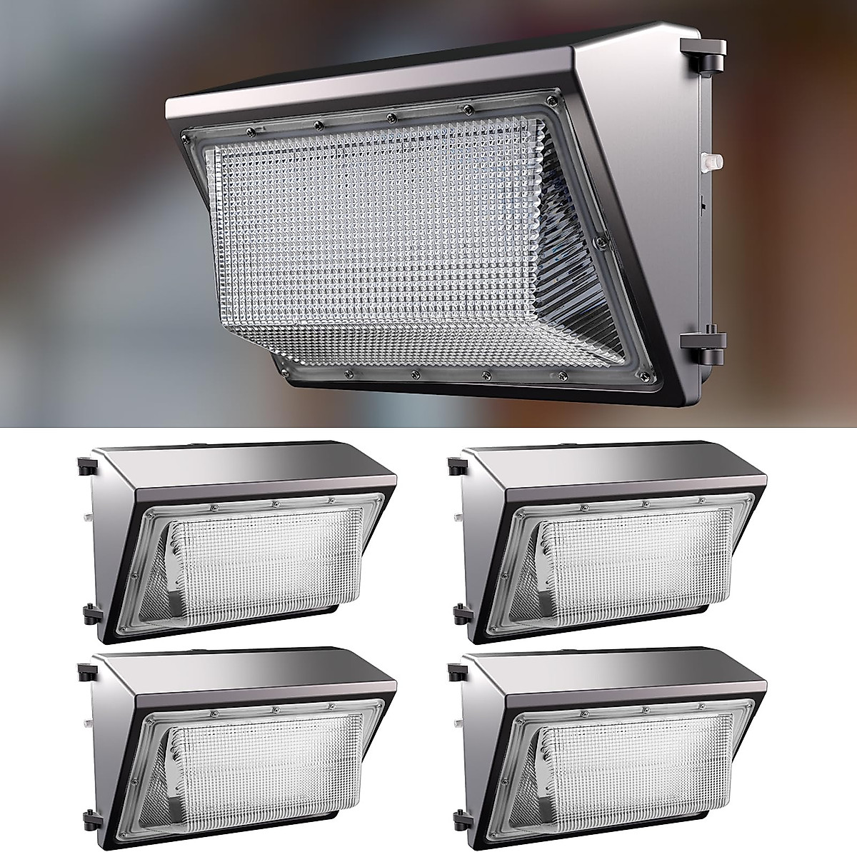 Lightdot 4Pack 150W LED Wall Pack Lights, 100-277v Dusk to Dawn with Photocell, 22500Lm 5000K Daylight IP65 Waterproof Wall Mount Outdoor Security Lighting Fixture, Energy Saving