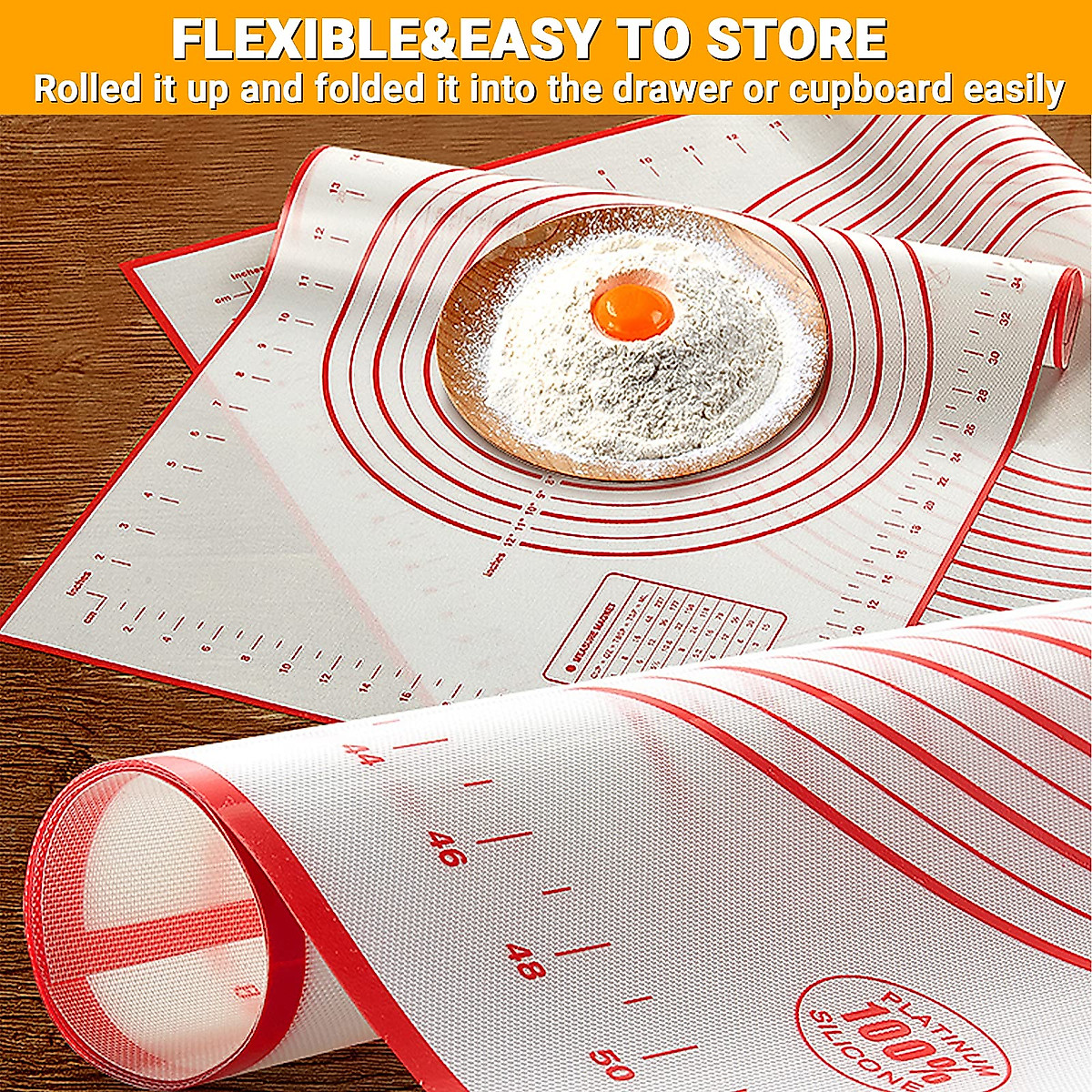 Silicone Baking Mat, Qidoe (16"x 24") Extra Thick Non Stick Baking Mat with Measurement Fondant Mat/Dough Rolling Mat/Counter Mat/Pizza Mat/Oven Liner/Pie Crust Mat Large Non Slip Cooking Pastry Mat