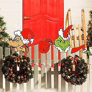 Christmas Decorations Outdoor Fence Peeker - Funny Christmas Fence Yard Signs with Thief Stole Head Arm Bag and Dog for Holiday Xmas Garden Courtyard Wall Decorations