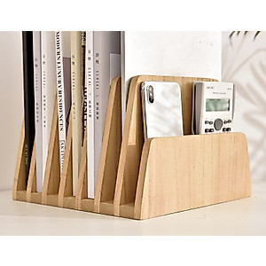 KIRIGEN Desktop File Document Holder Stand 7 Slots Mail Paper Organizer Desk Sorter Holder for File Document Organizer Stand for Home Office Natural (7KWJJ-NA)