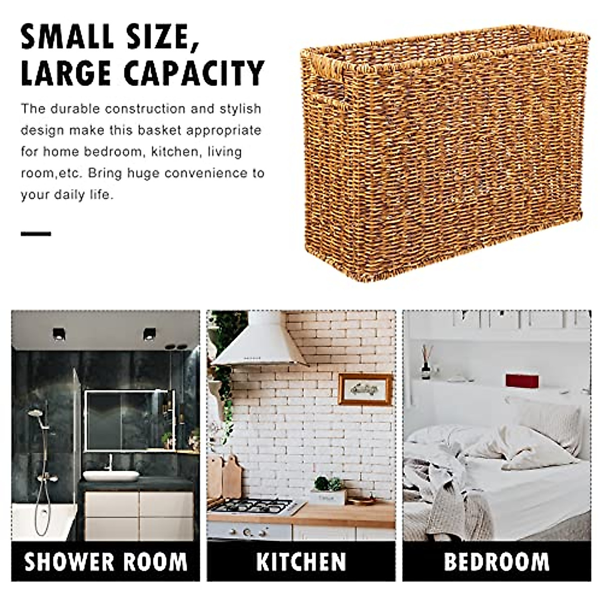 DOITOOL Rattan Storage Basket Simulation Woven Magazine Files Book Holder Rectangular Basket Bin Laundry Tote Basket for Bedroom Living Room Home