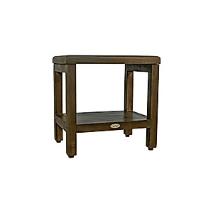 DecoTeak Classic Shower Bench Eleganto Natural Wooden Seat Shower Stool with Shelf 18" Armless Open Back Bench in Woodland Brown Finish