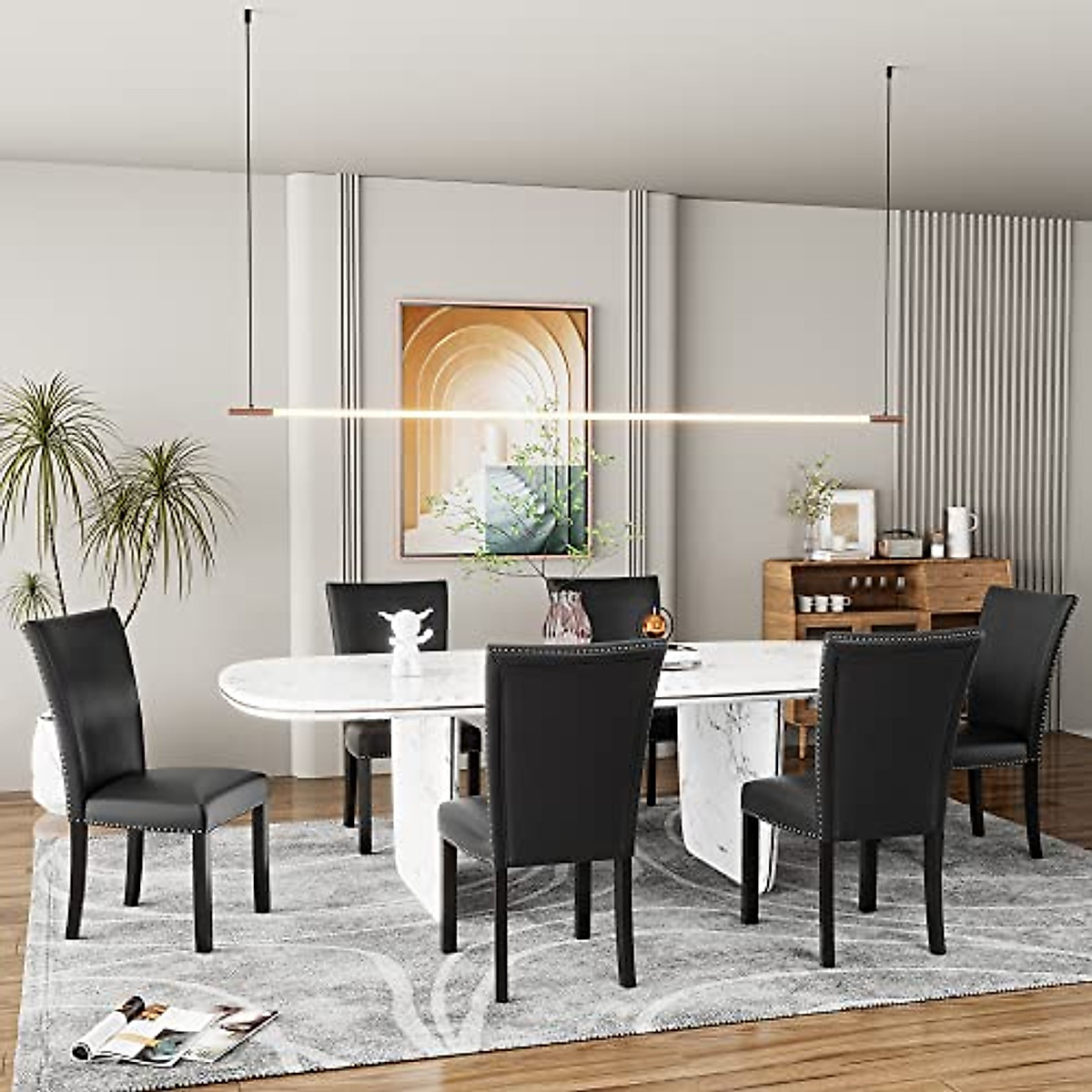 LEEMTORIG Parsons Chairs Faux Leather Dining Chairs Set of 2, Upholstered Mid Century Modern Kitchen Chairs with Nail-Head Trim, Black CY-2258-BK