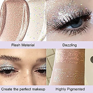 2Pcs Waterproof Crystal Liquid Glitter Eye Shadow Sticks.Quick-Drying Liquid Sparkling Silver Golden Eyeshadow Eyeliner Eyelid.Liquid Highlight Shimmer Eye Makeup Sparkly for Eyes,sombra de para ojos