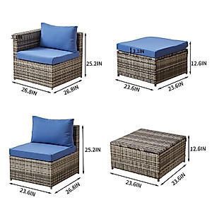 INSTORY 8 Pieces Outdoor Patio Sofa Sets All Weather Weaving Sectional Couch Furniture PE Rattan Wicker Patio Conversation Set with Storage Table (Brown Rattan,Blue)
