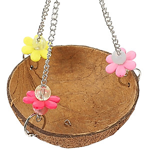 POPETPOP Natural Coconut Shell Bird Nest - Bird Hanging Rocking Nest Parrot Nest Box Coconut Bird Cage Cabin Outdoor Toys for Budgie Cockatiel Lovebird