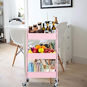 3-Tier Metal Mesh Utility Rolling Cart Storage Organizer with Wheels, Black