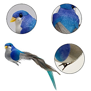 LWINGFLYER 12pcs Clip on Artificial Simulation Foam Birds Feather Long Tail Feather Fake Birds for Craft Home Ornaments Garden Wedding Decoration Embellishing 12cm/4.7inch