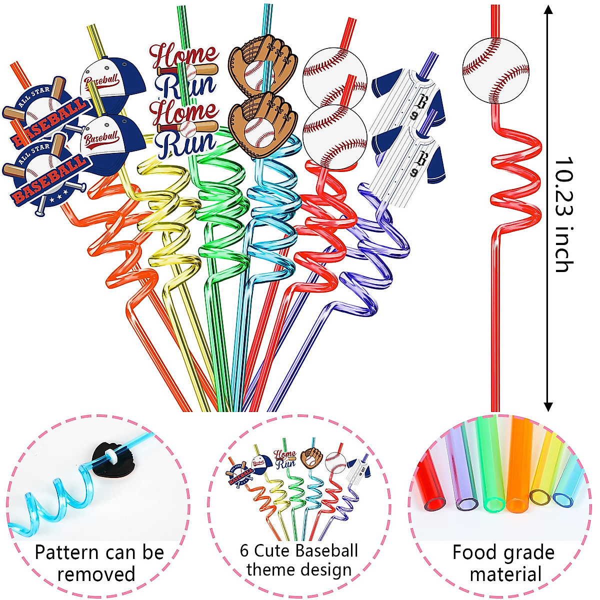 Erweicet Baseball Party Favors Set 72 PCS Baseball Slap Straws Silicone Bracelets Tattoo Stickers Mini Bouncy Balls Toy for Goodie Bag Fillers Baseball Themed Birthday Party Supplies