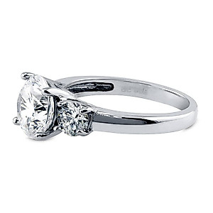 BERRICLE Sterling Silver 3-Stone Wedding Engagement Rings Round Cubic Zirconia CZ Ring for Women, Rhodium Plated Size 4